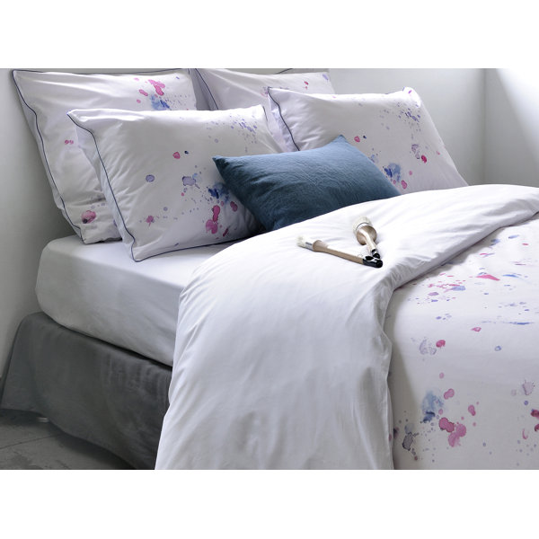 Julie Lavariere Arty Pink/Blue/White Pima Cotton Duvet Cover | Wayfair